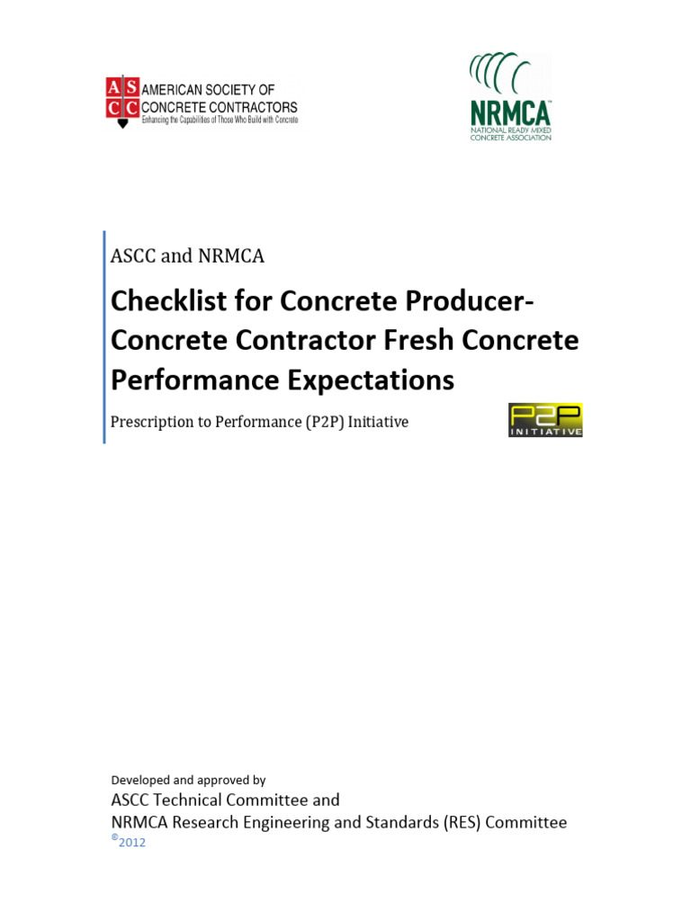 ASCC NRMCA P2P Checklist Concrete Producer Contractor Fresh Concrete Performance Expectations ...