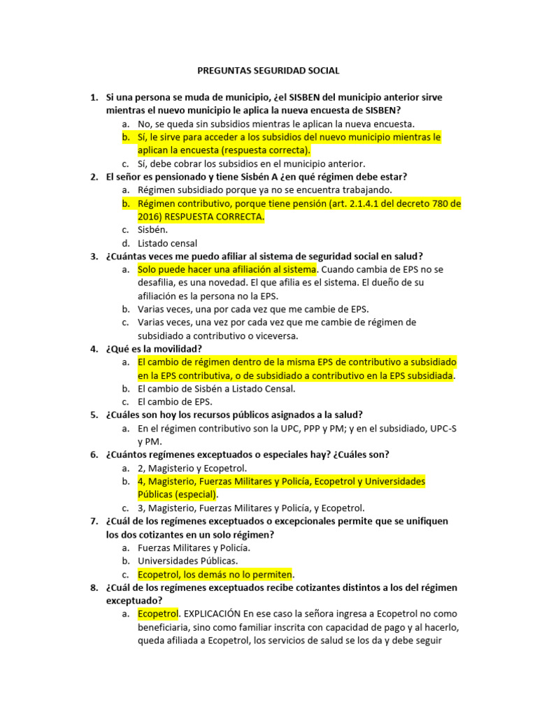 Preguntas Seguridad Social | PDF