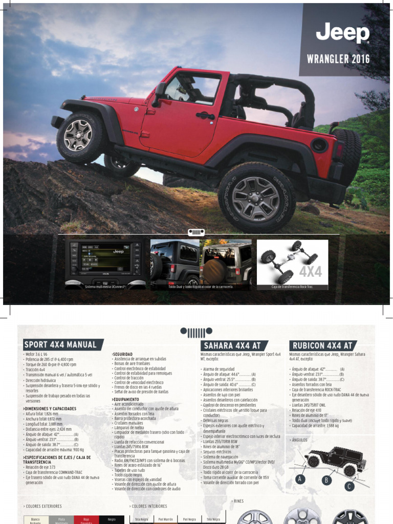2016 - Ficha Técnica - Jeep - Wrangler | PDF | Tracción en las cuatro ruedas | todoterreno