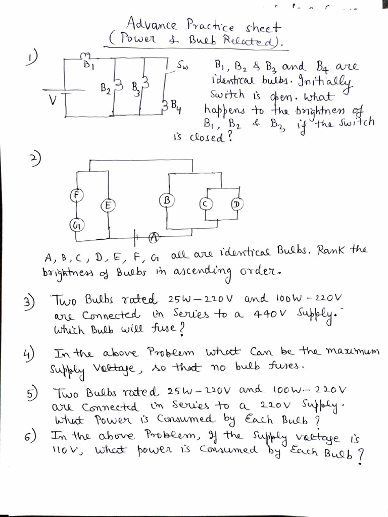 Advance Practice Problems On Power in Circuits | PDF