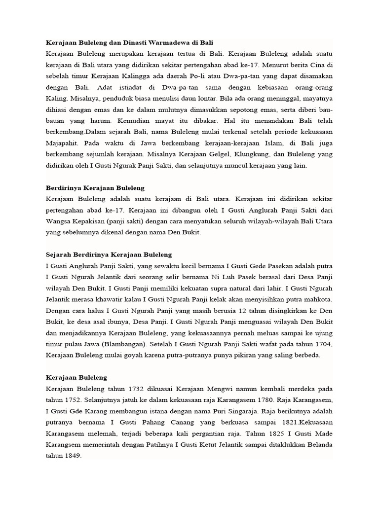 Kerajaan Buleleng Dan Dinasti Warmadewa Di Bali | PDF