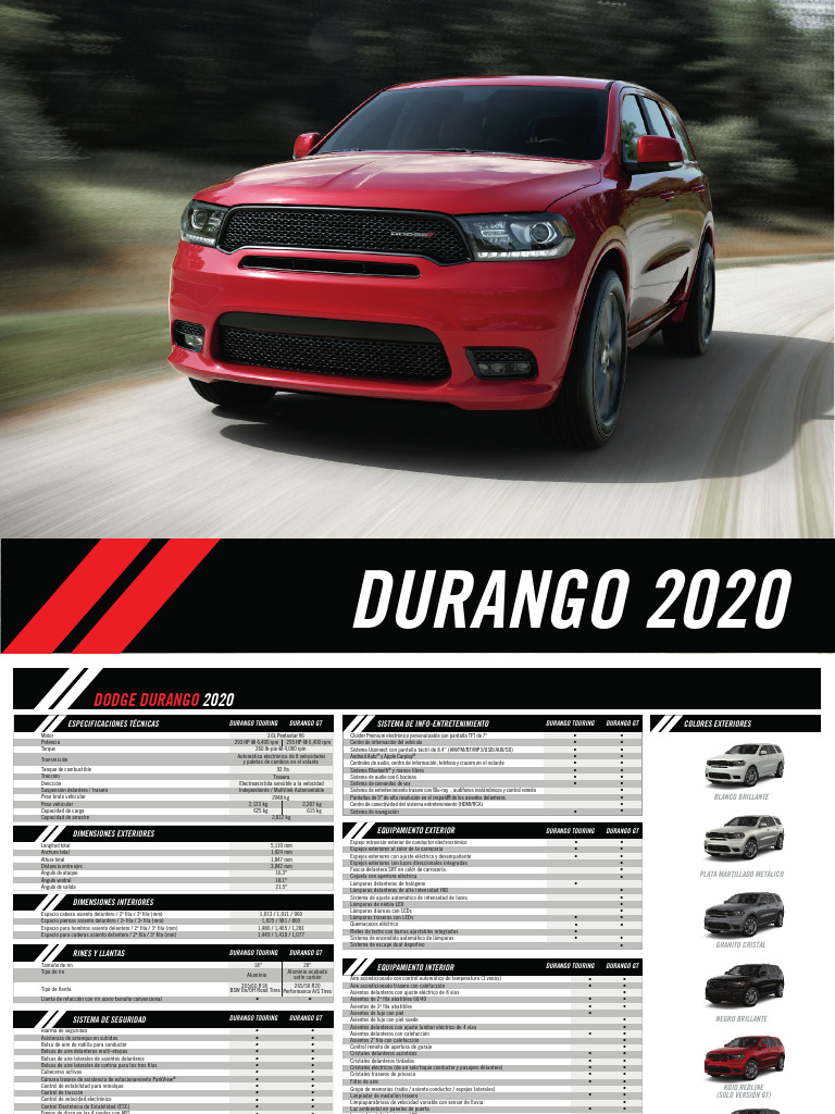 2020 - Ficha Técnica - Dodge - Durango | PDF | Airbag | Sistema de freno antibloqueo