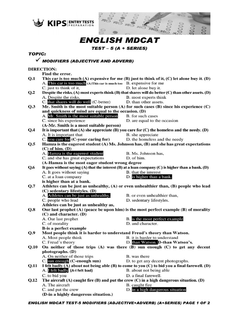 KIPS Eng Unit 5 Key Modifiers Adjective and Adverb | PDF