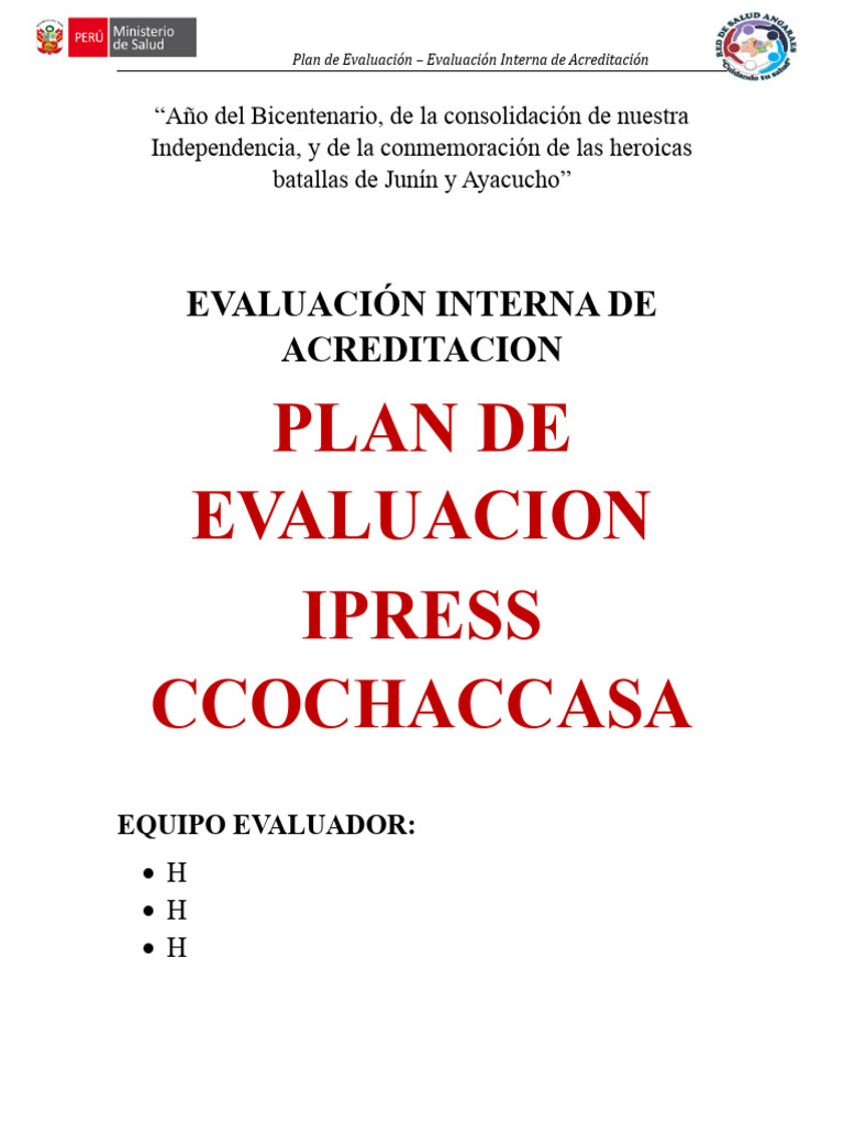 Paso 1 Modelo de Plan de Autoevaluacion para Ipress I-3 V2 | PDF | Evaluación