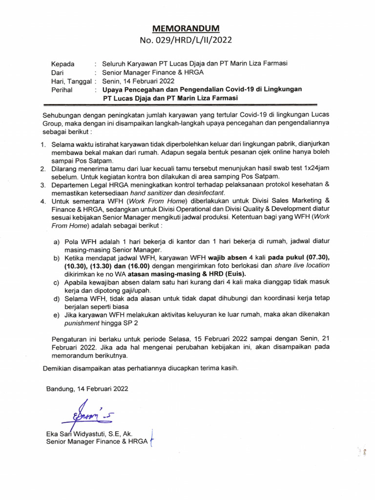 Pemberitahuan WFH 50% | PDF