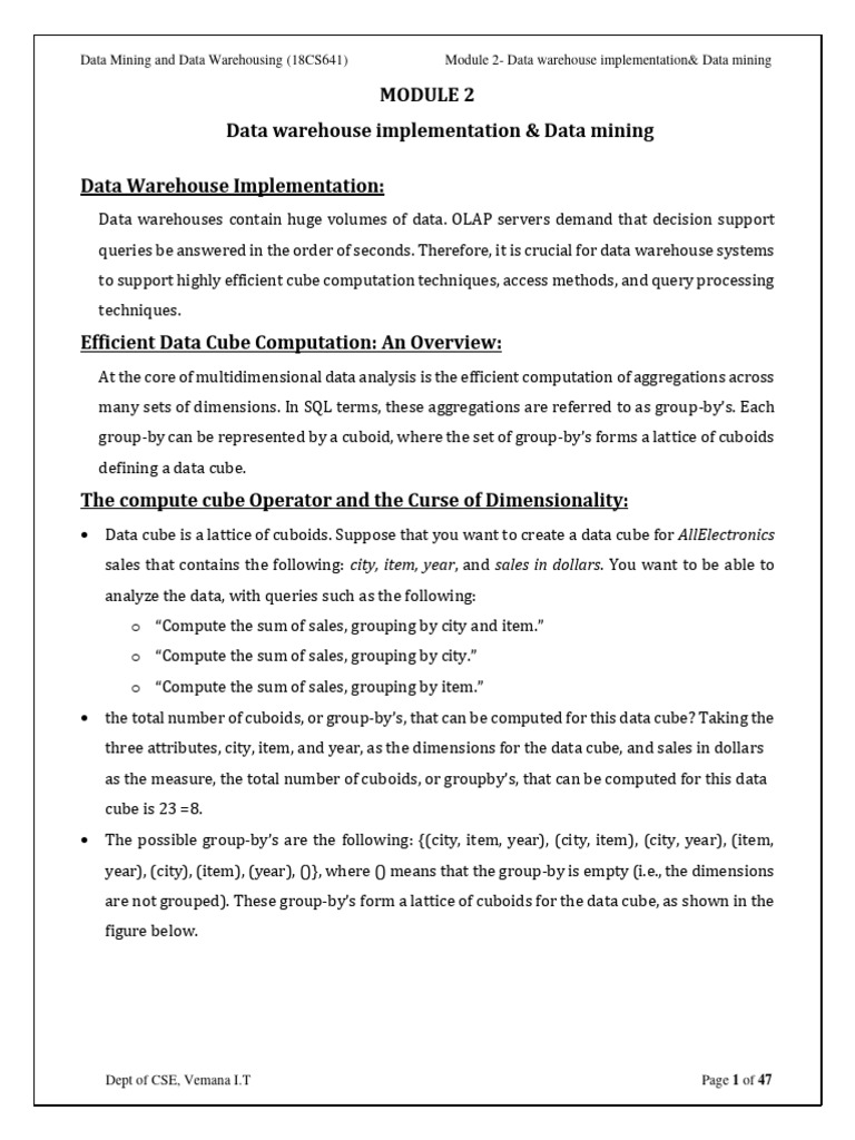 DM Module 2 | Download Free PDF | Data Warehouse | Accuracy And Precision