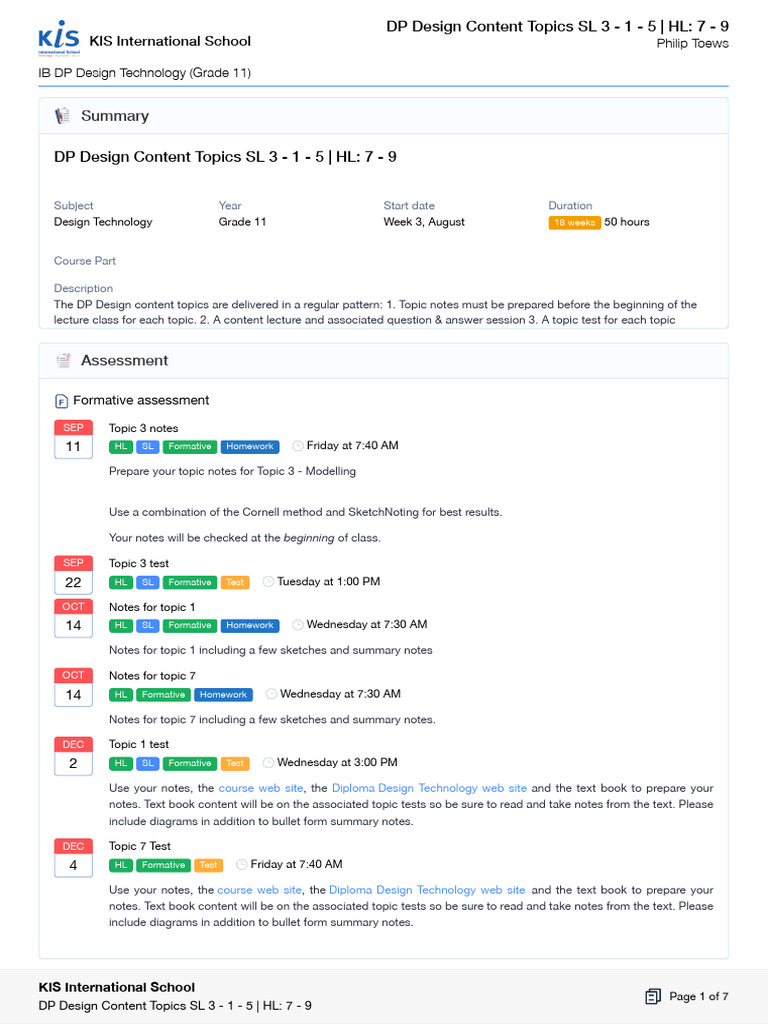 Grade 11 IB Design Tech Schedule | PDF | Human Communication ...