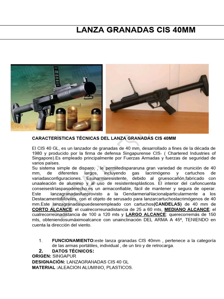 Lanza Granadas CIS 40mm: Especificaciones y Uso | PDF | Cartucho (armas ...