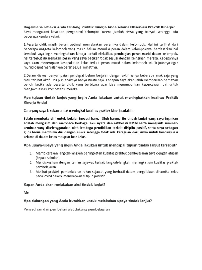 Refleksi Praktik Kinerja Guru | PDF | Karier & Perkembangan