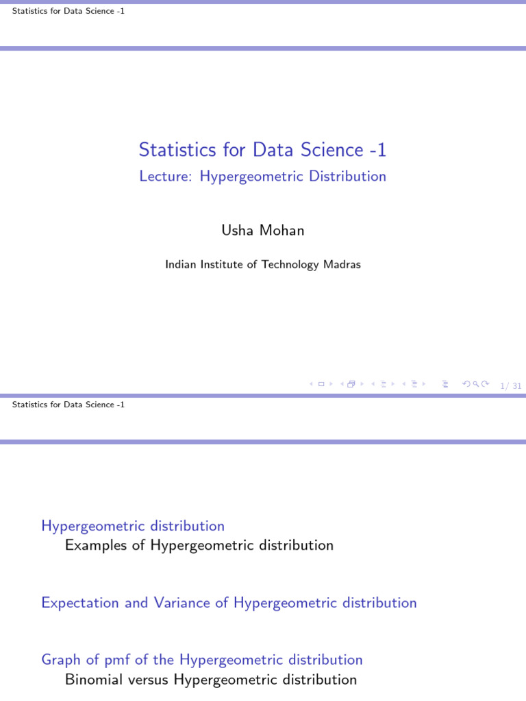 Lecture 11.6 - Hypergeometric Distribution | PDF | Probability Distribution | Statistics