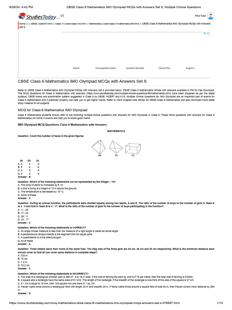 Maths papers | PDF | Multiple Choice | Rectangle