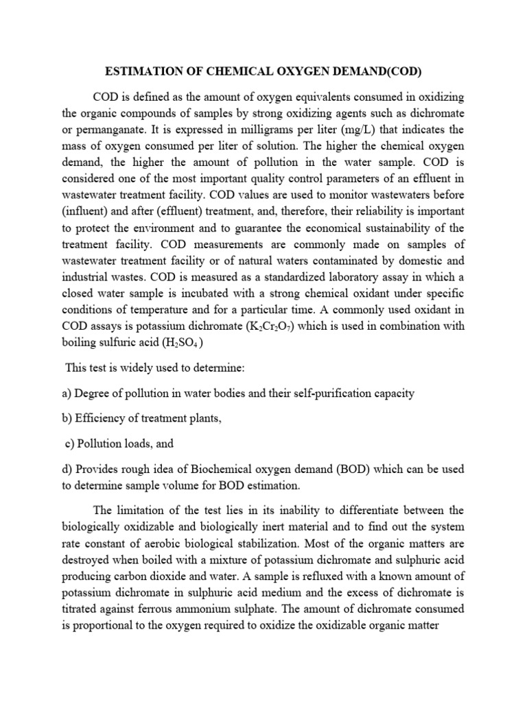 Chemical Oxygen Demand (COD) Explained | PDF | Environmental Science ...