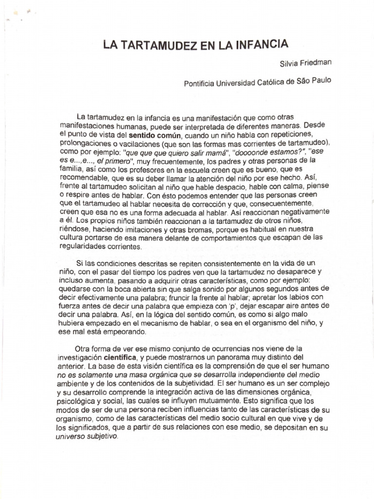 La Tartamudez en La Infancia - Friedman | PDF