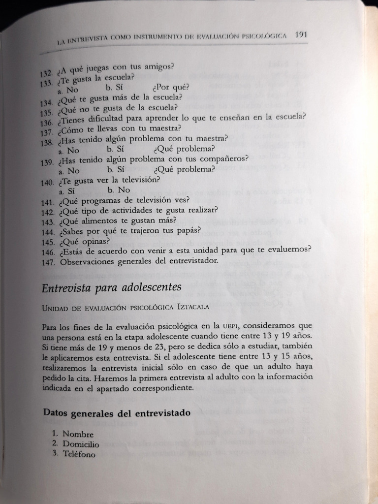 Entrevista para Adolescentes | PDF
