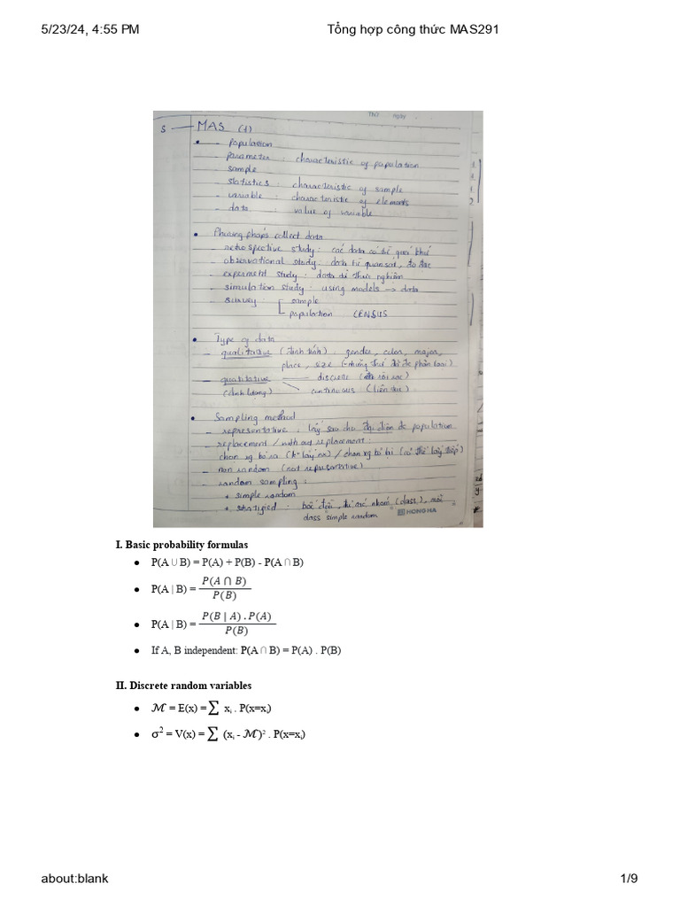 I. Basic Probability Formulas: P (A P (A P (A | PDF | Errors And Residuals | Poisson Distribution
