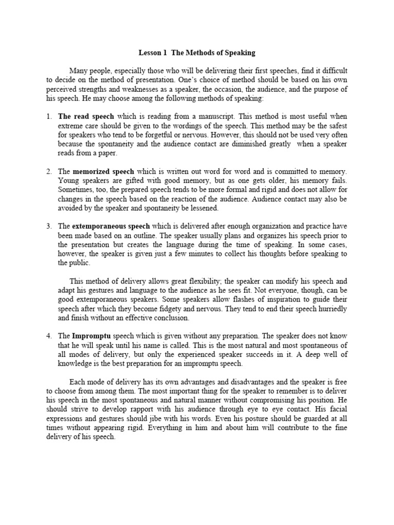 Lesson 1 The Methods of Speaking | PDF | Speech | Cognitive Science