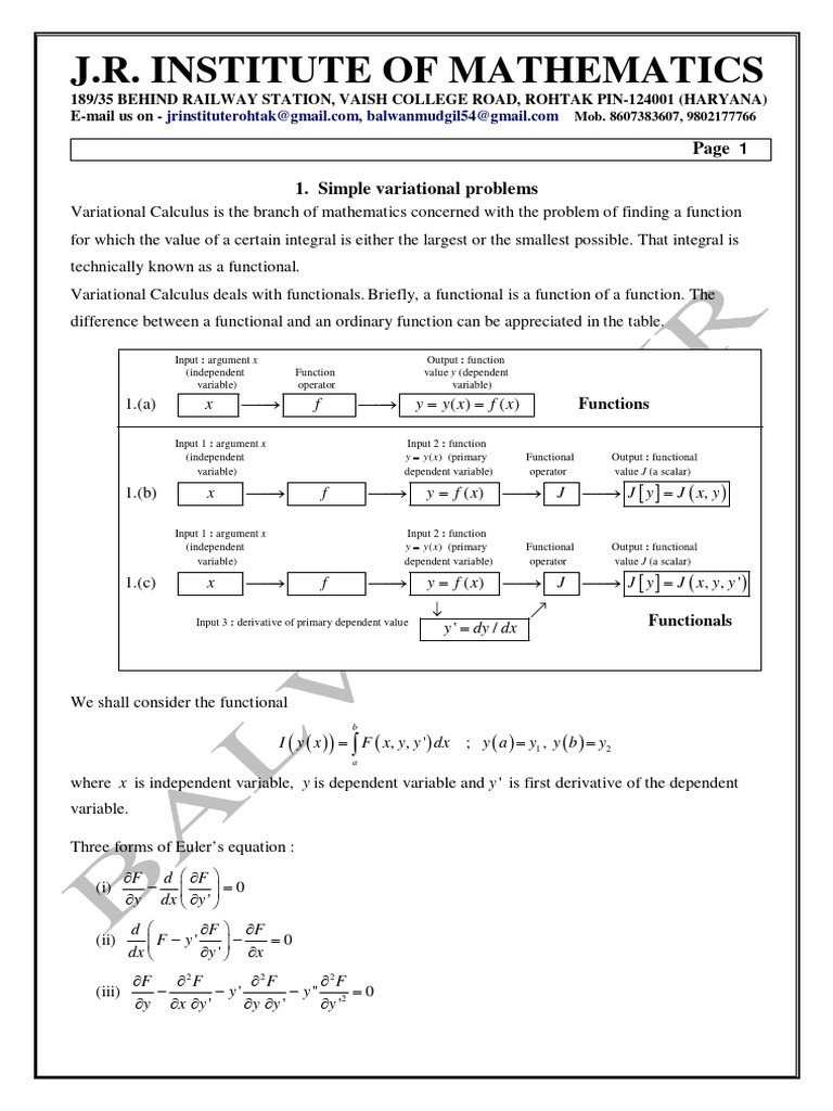 Calculus of Variation by J R Institute | PDF | Function (Mathematics ...