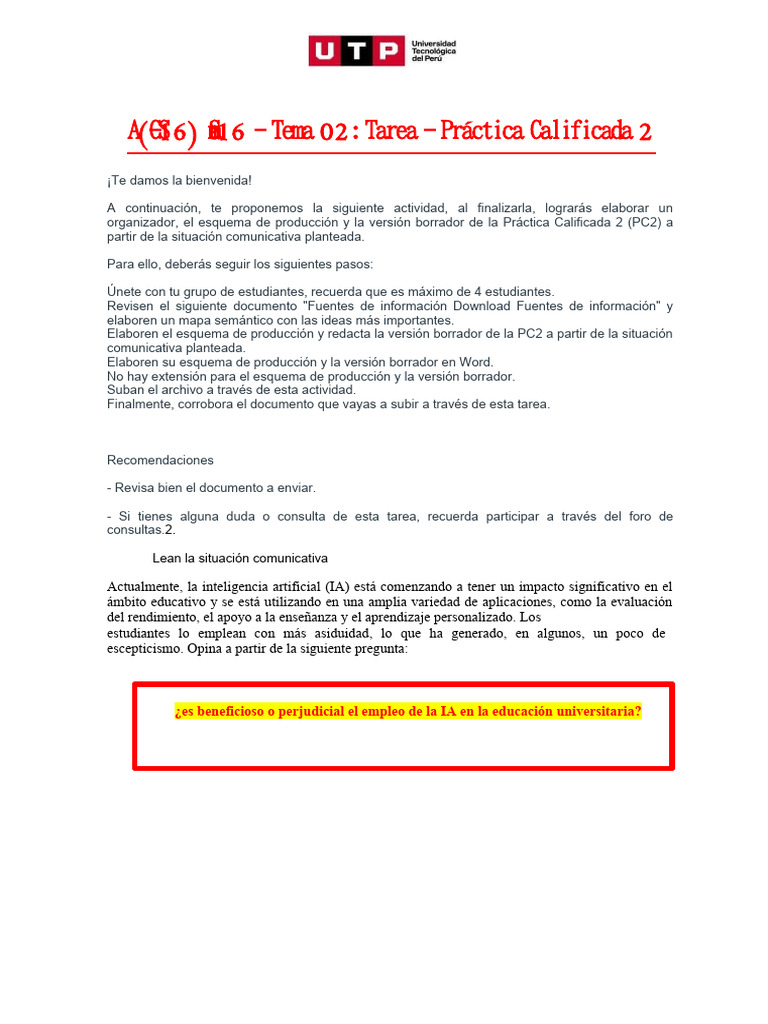 ? (AC-S16) Semana 16 - Tema 02 Tarea - Práctica Calificada 2 (Redaccion 2) | PDF | Inteligencia ...