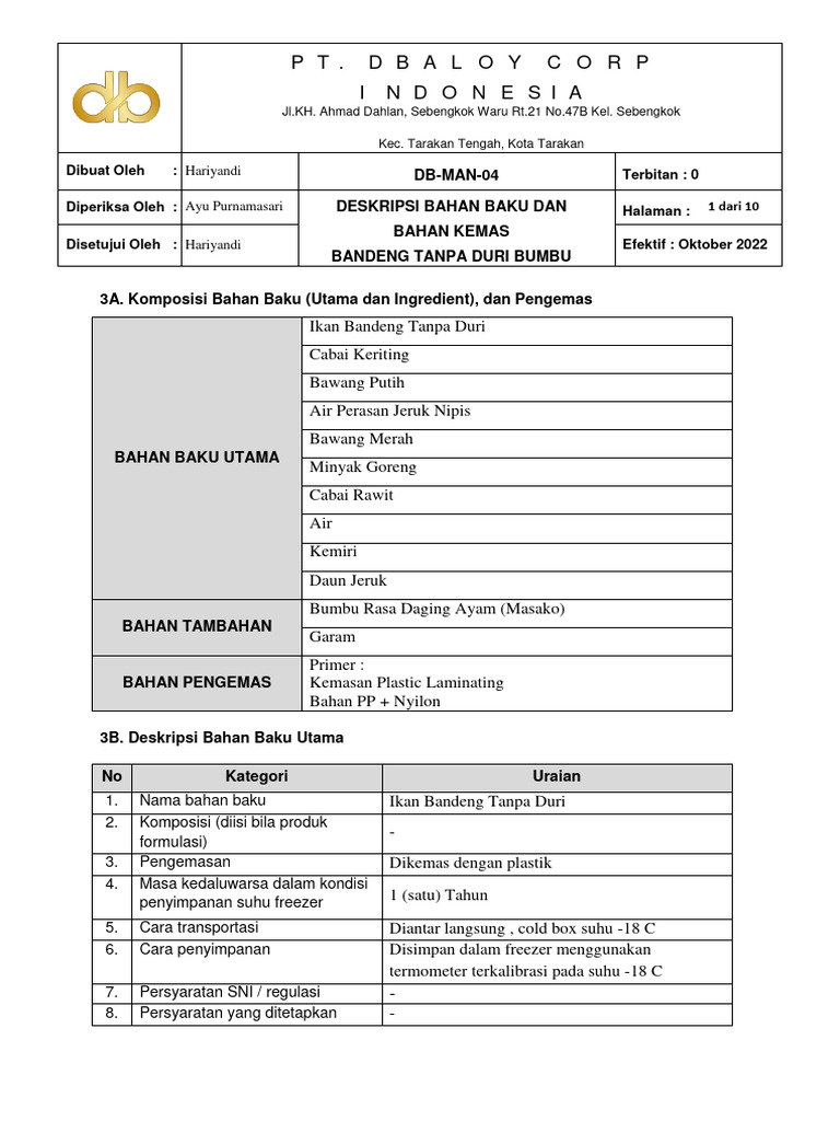 Spesifikasi Bahan Baku Dan Pengemas | PDF