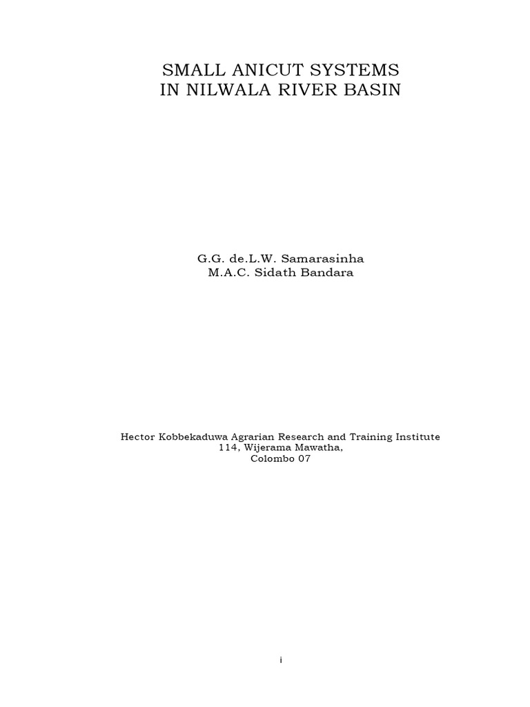 Small Anicut Systems in Nilwala River Basin: G.G. de.L.W. Samarasinha M ...