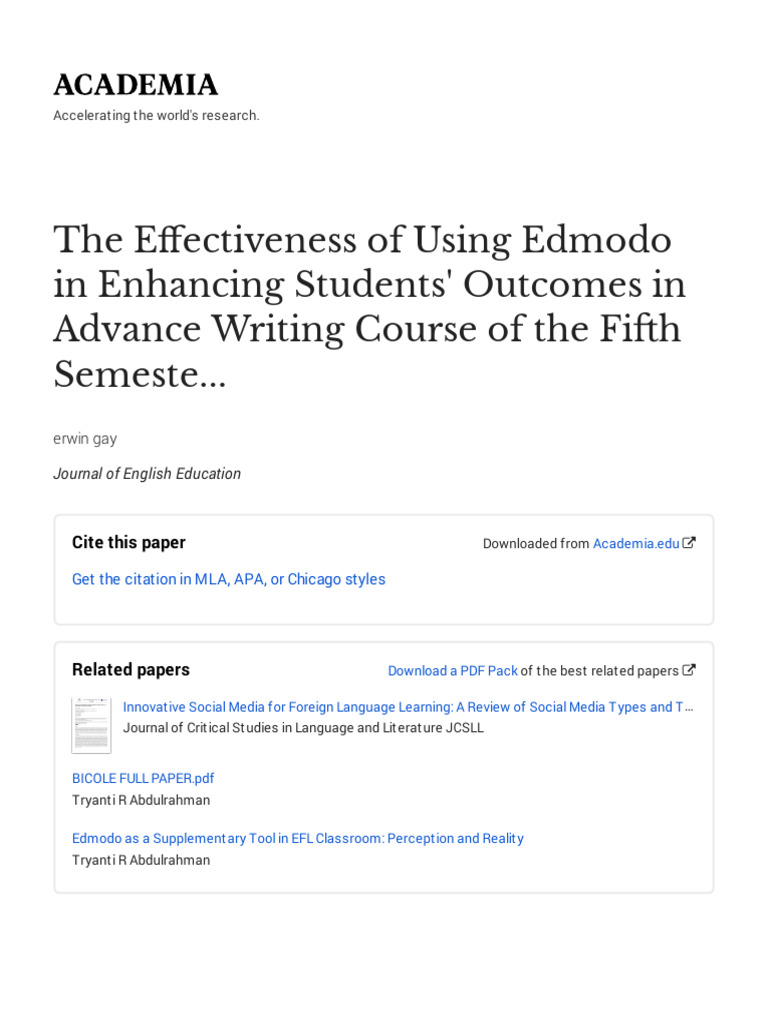 The Effectiveness of Using Edmodo in Enhancing Students' Outcomes | PDF ...