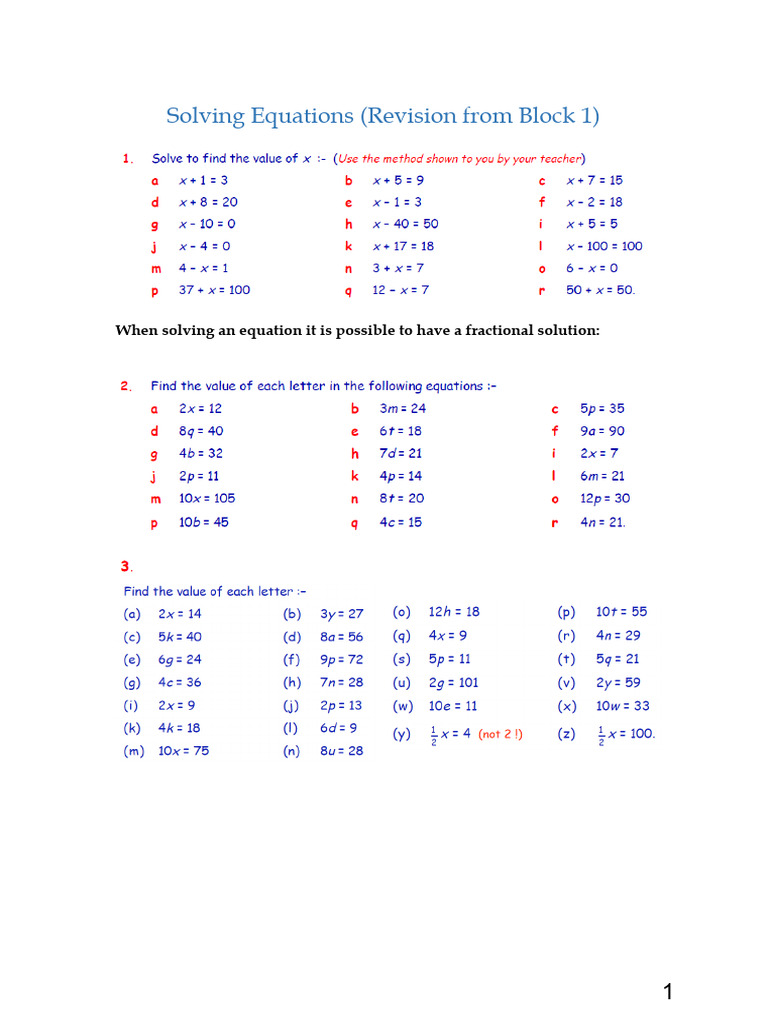 s1 b3 Algebra Booklet | PDF | Equations | Mathematical Concepts