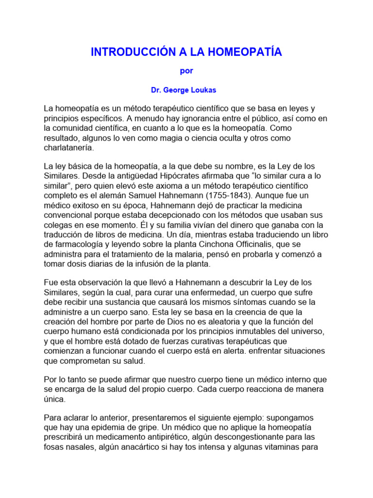 Introducción A La Homeopatía | PDF | Homeopatía | Medicina