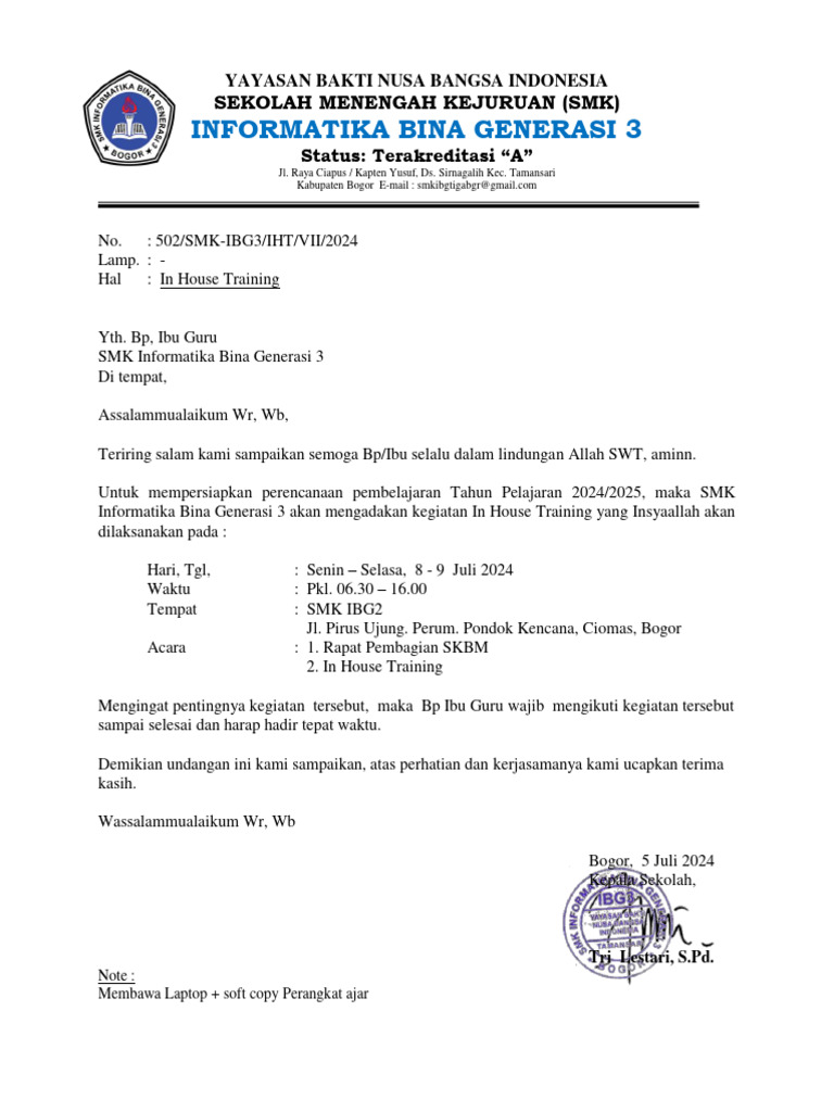 Undangan Iht Guru 2024 | PDF