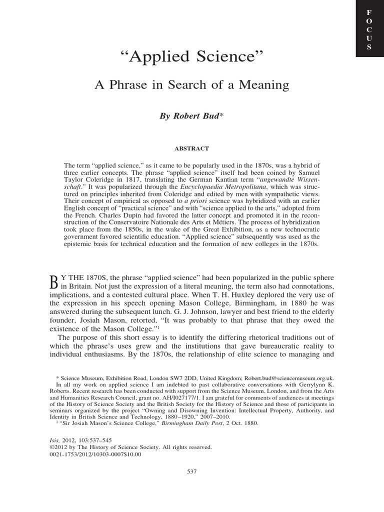 "Applied Science": A Phrase in Search of A Meaning | PDF | A Priori And ...