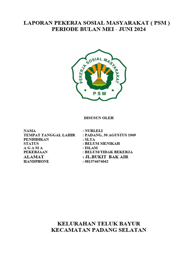Laporan Nurleli Pendataan PSM Kelurahan Teluk Bayur Mei - Juni | PDF