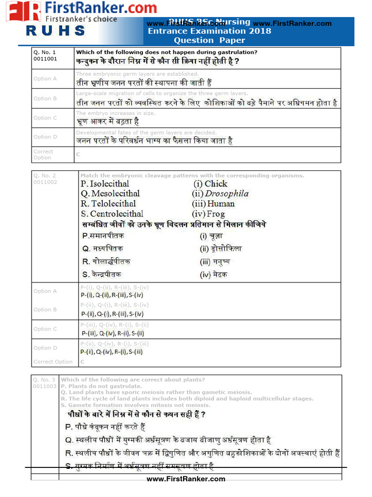 RUHS - B.SC Nursing - 2018 - Entrance Exam - RUHS BSC Nursing Entrance ...