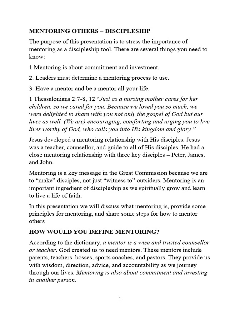 Mentoring Others - Discipleship | PDF | Disciple (Christianity) | Mentorship