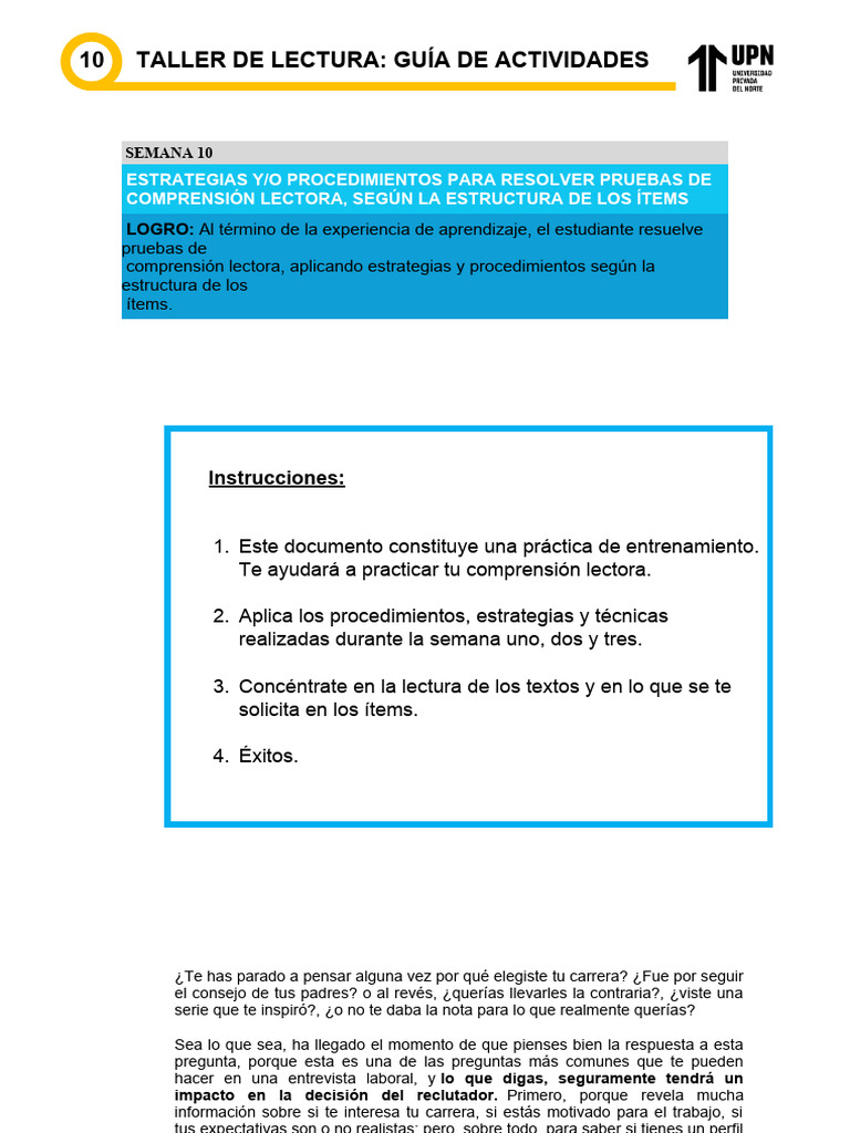 SEM 10 - Guía de Actividades de Lectura | PDF | Escritores ...