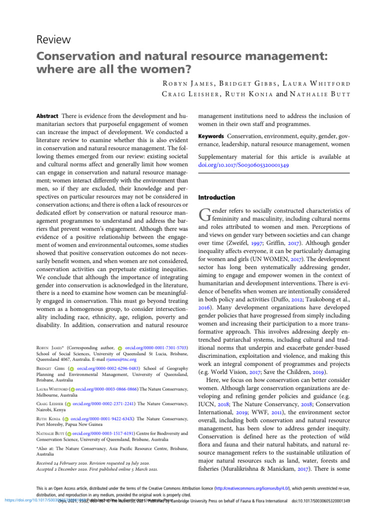 Conservation and Natural Resource Management Where Are All The Women ...