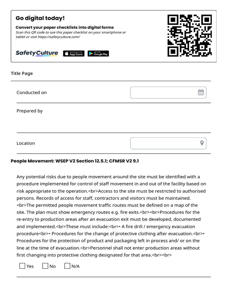 Internal Audit Checklist - Hygiene and GMP - Personal Practices, Food ...