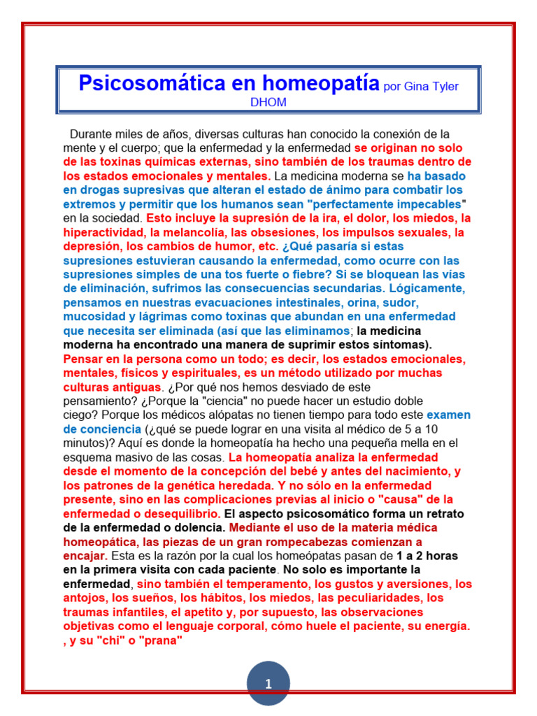 Psicosomática en Homeopatía - Docx 6666666 | PDF | Homeopatía | Mente