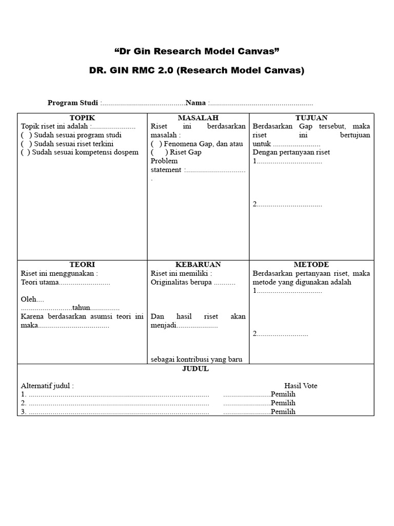 Dr Gin Research Model Canvas erik skripsi | PDF