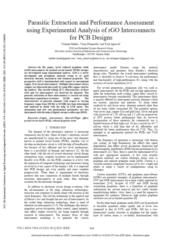 Parasitic Extraction And Performance Assessment Using Experimental Pdf
