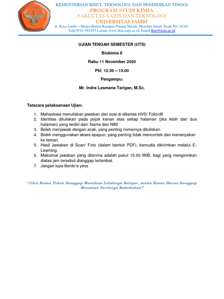 UTS Biokimia II | PDF