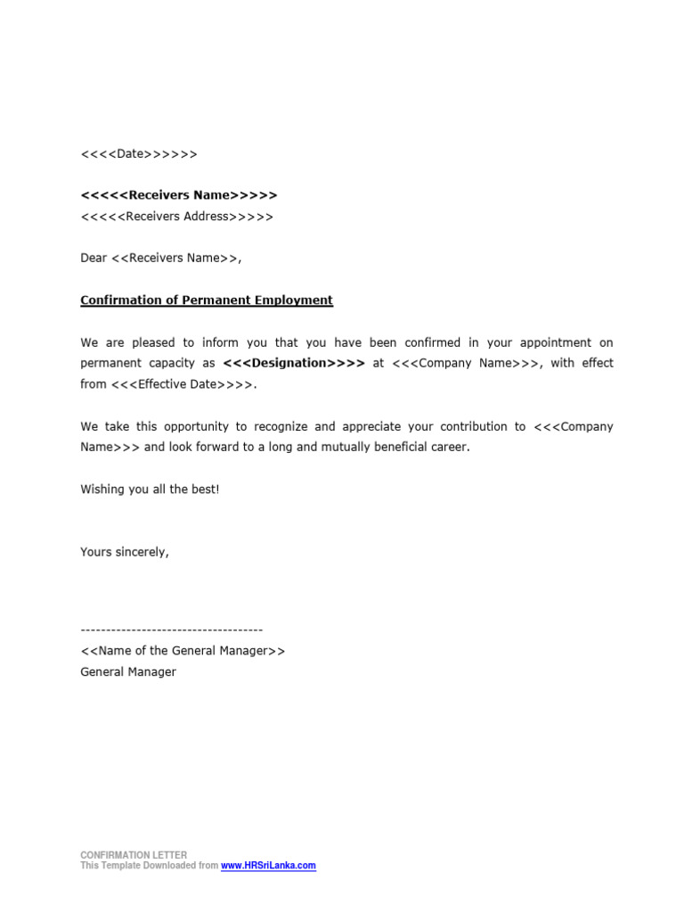 Letter of Confirmation (Permanant Employement) | PDF
