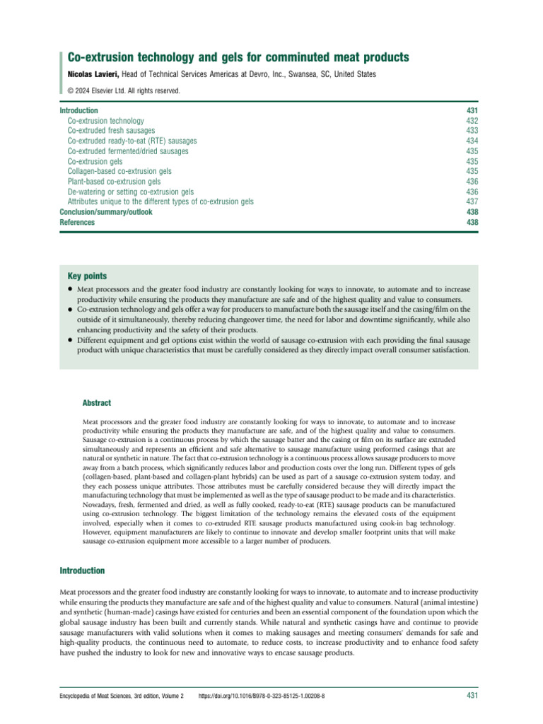 Co-Extrusion Gels in Sausage Production | PDF | Extrusion | Gel