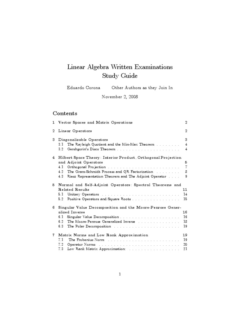 Linear Algebra Study Guide | PDF | Eigenvalues And Eigenvectors ...