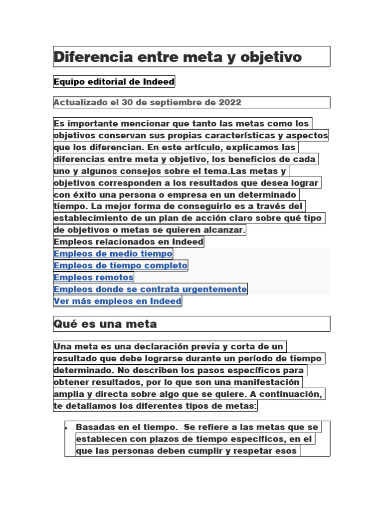 Diferencia Entre Meta y Objetivo | PDF | Toma de decisiones | Business