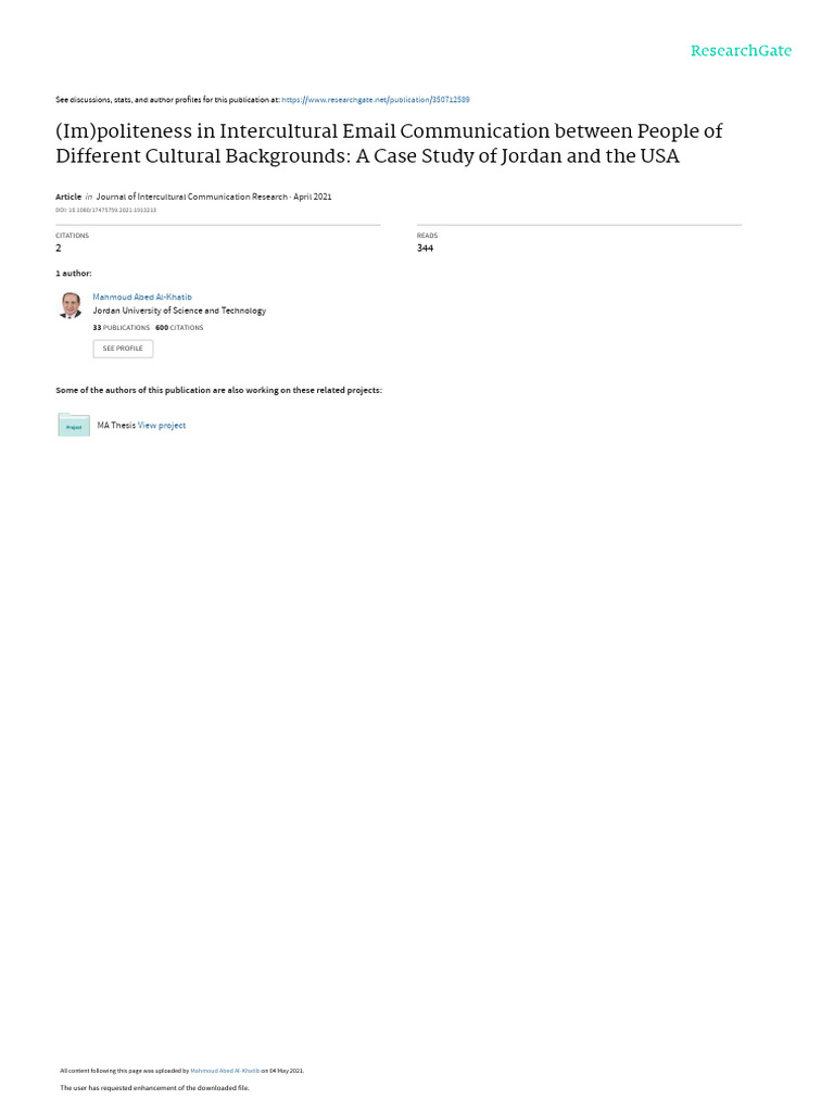 (Im)politeness in Intercultural Email Communication between People of ...