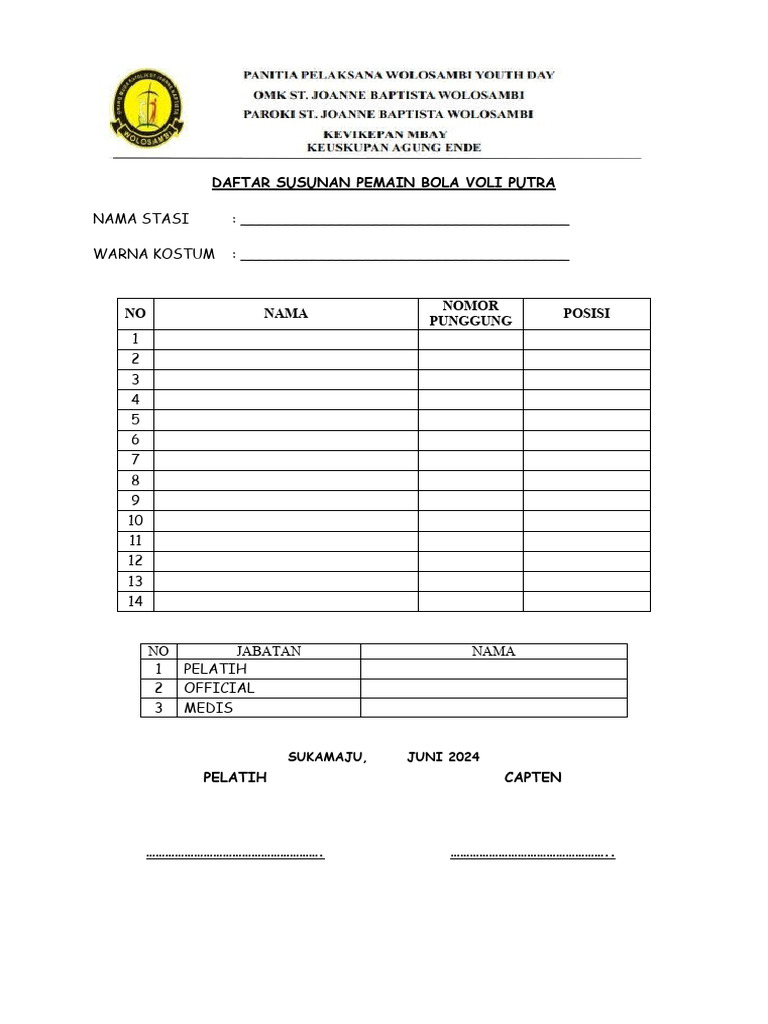 Daftar Susunan Pemain Bola Voli Putra | PDF | Bisnis