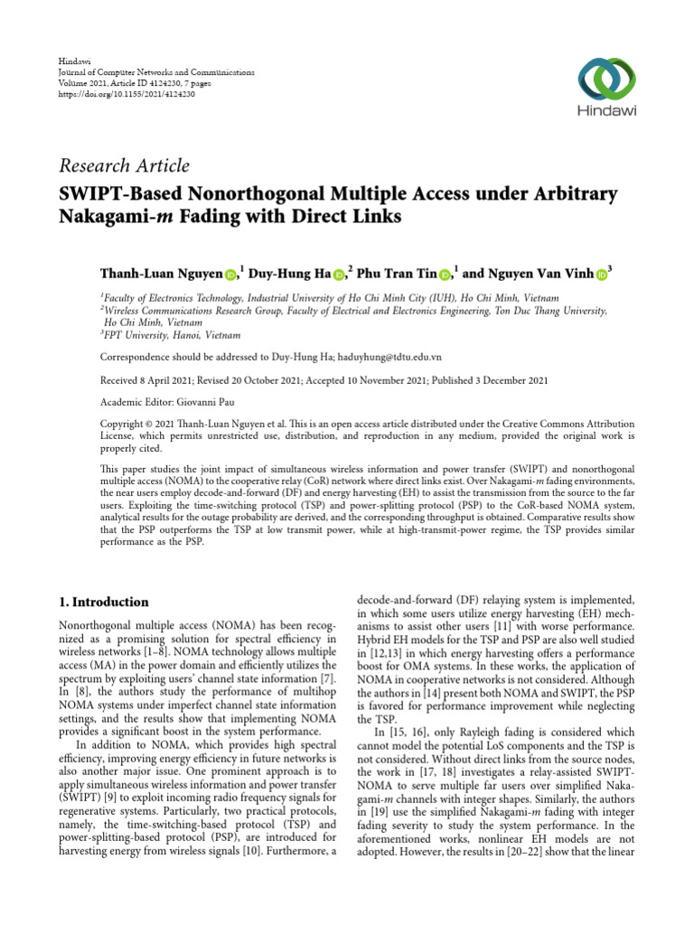 SWIPT-Based Nonorthogonal Multiple Access Under Arbitrary | PDF ...