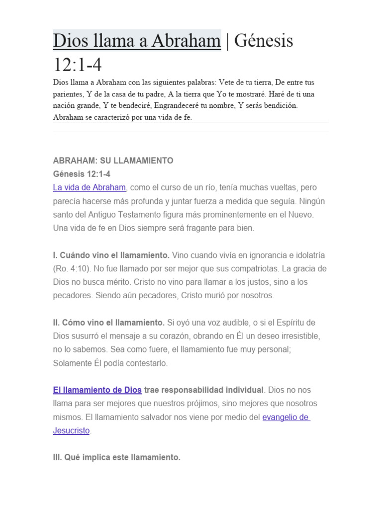 DIOS LLAMA A ABRAHAM | PDF | Abrahán | Fe