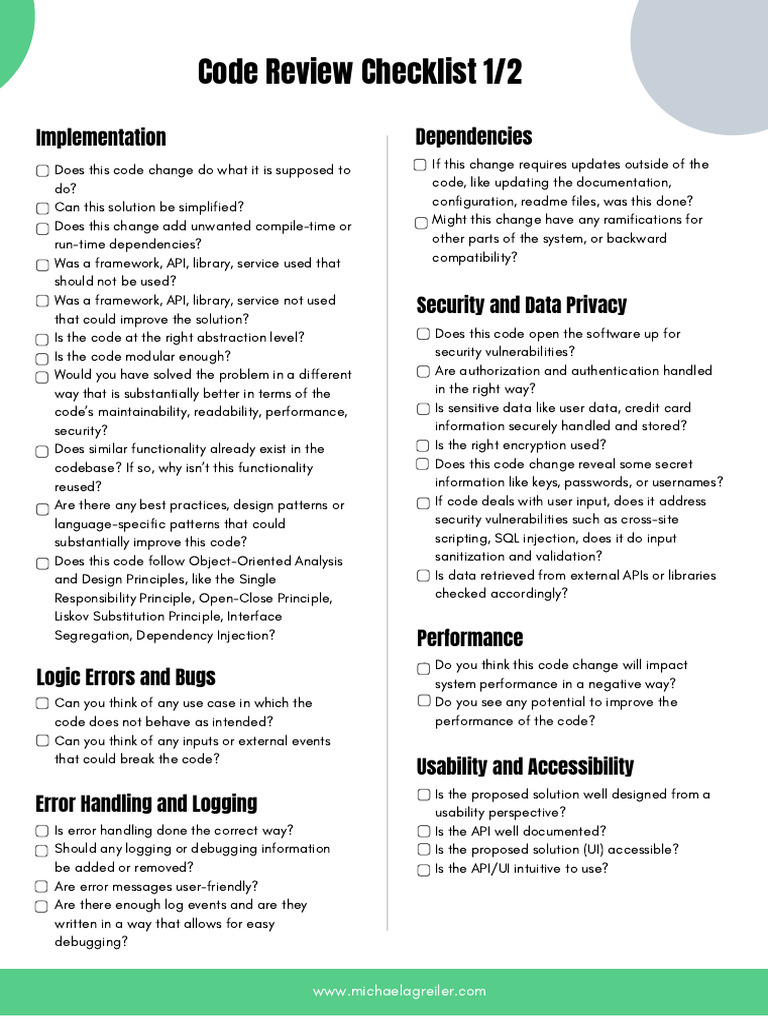 Code Review Checklist A4 | PDF | Source Code | Library (Computing) Code Review Checklist A4 | PDF | Source Code | Library (Computing)