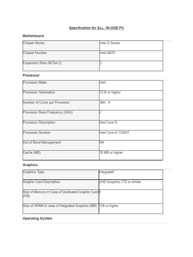 Specification For All In One Pc Pdf Solid State Drive Usb
