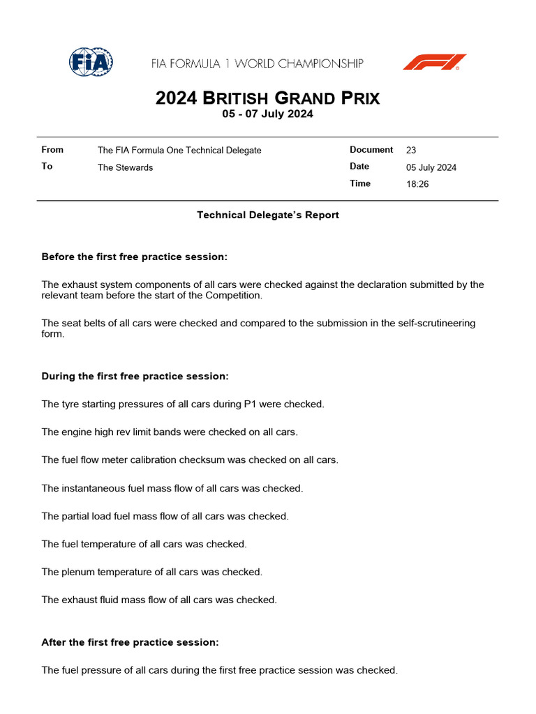 2024 British Grand Prix - P1 and P2 Scrutineering | PDF | Formula One | Car